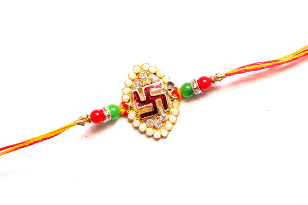 Swastik Rakhi in pearl design – OnlinePrasad.com